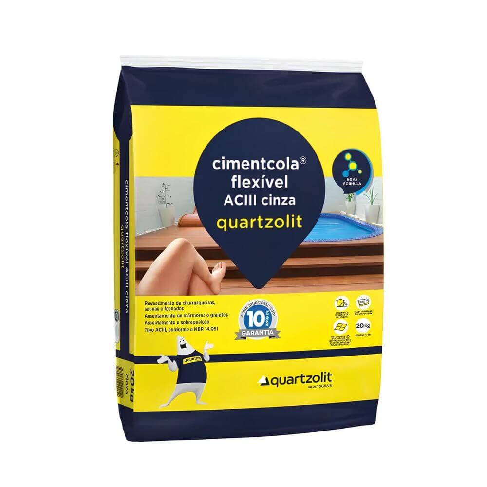Argamassa Cimentcola Flexível AC3 20kg Cinza Quartzolit - Loja Solar