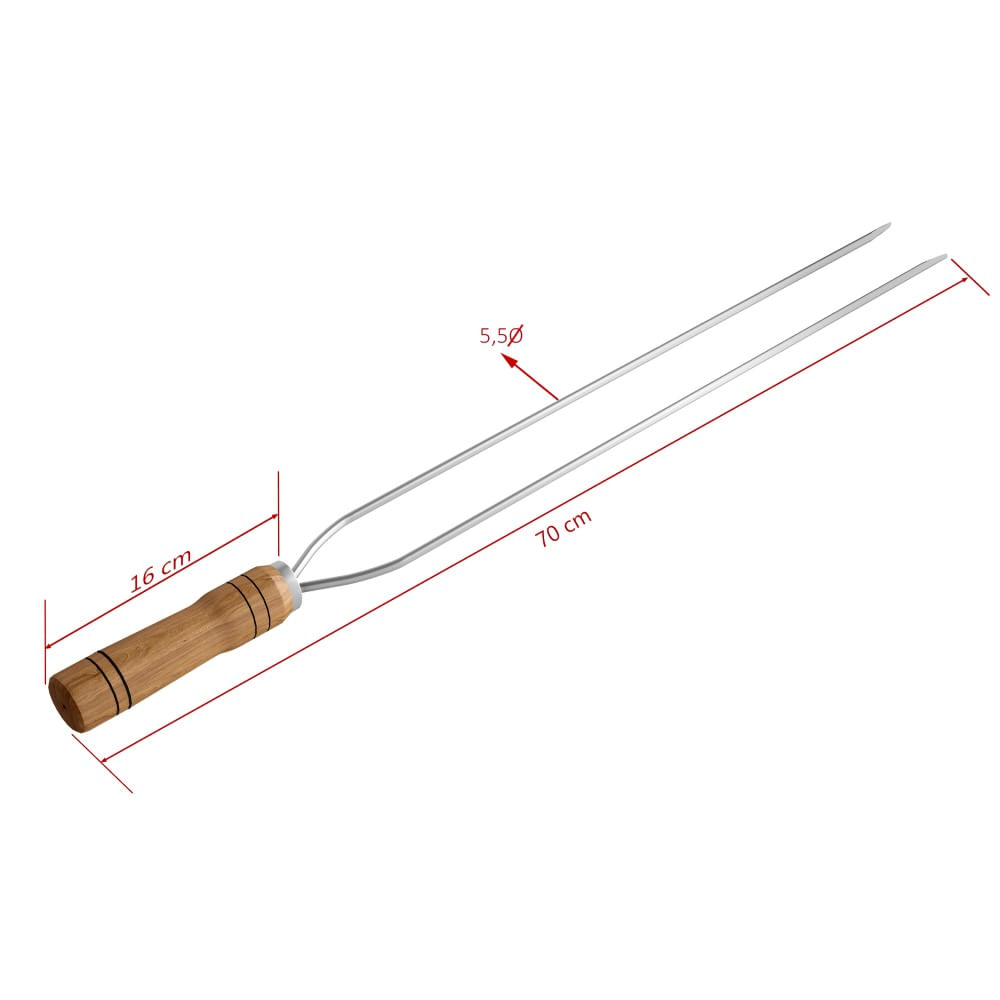 Espeto Duplo Cabo de Madeira 70 cm 6070 Qualinox - Loja Solar