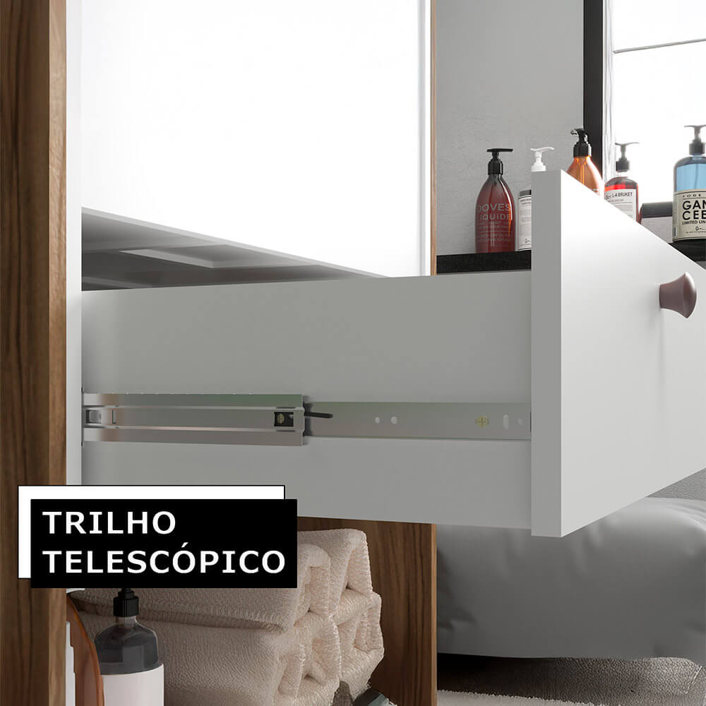 Balcão com Armário Cuba Gael 60 cm Nogal/Branco 510513 Bos - Loja Solar